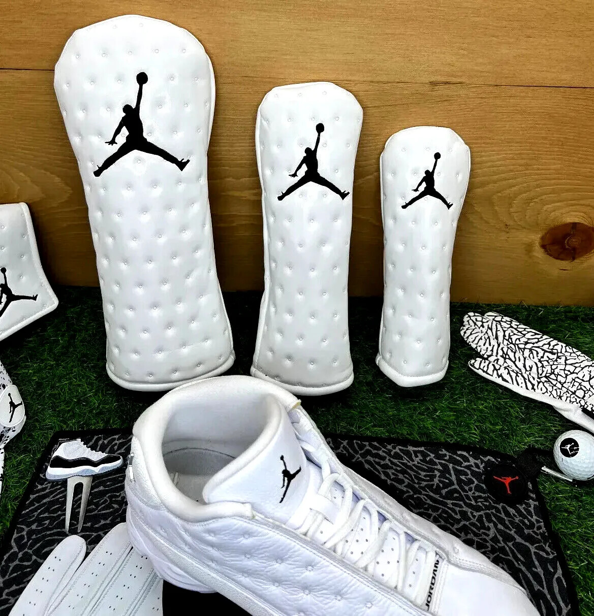 Air Jordan Golf Head Cover Leather 13's White Handmade Upcycled | eBay