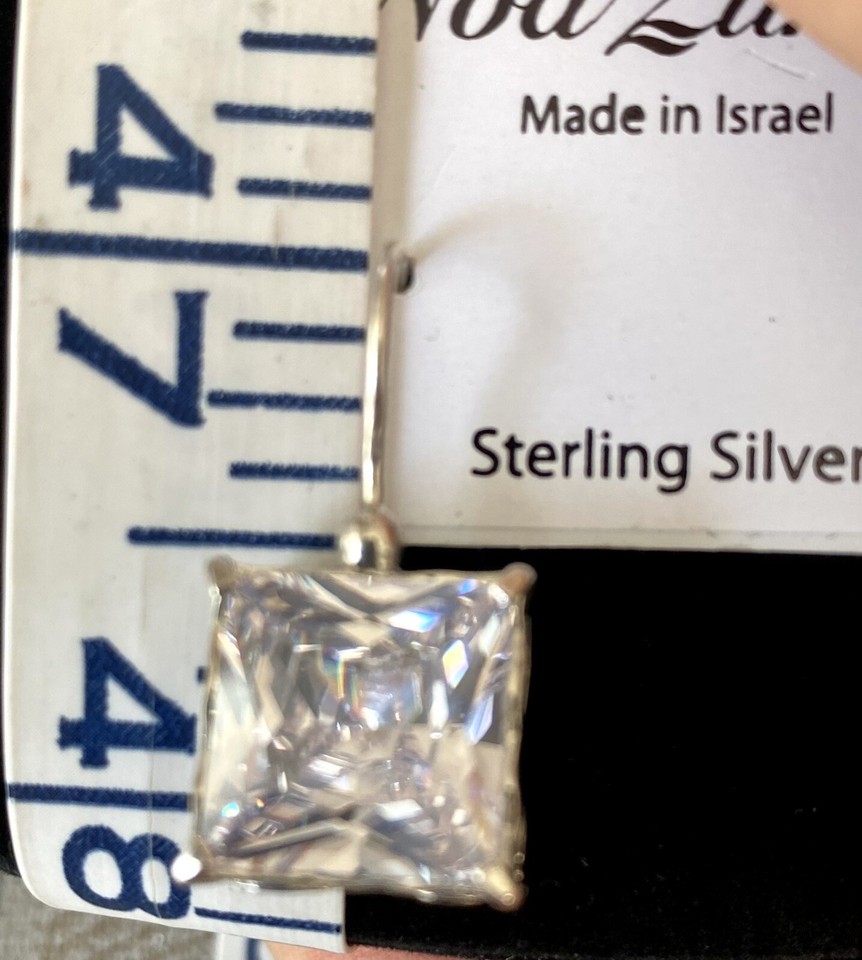 NOA ZUMAN EARRINGS STERLING SILVER 925 CZ Crystal SQUARE LARGE DROP ...