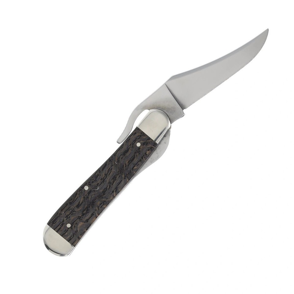 Case XX First Production Run Black Curly Oak Wood RussLock Knife 94002 ...