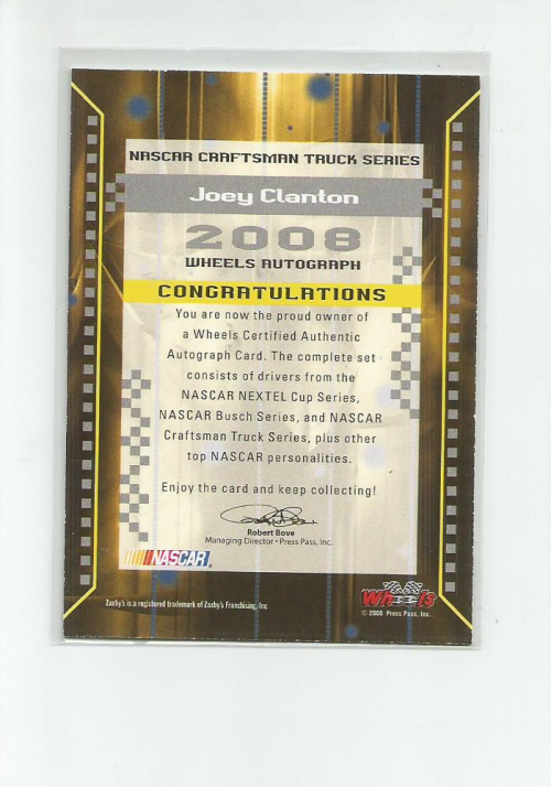 2008 WHEELS AUTOGRAPHS #8 JOEY CLANTON A | eBay