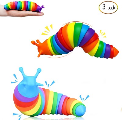 Fidget Slug Toy 3 Pack Articulated Sensory Toys 3D Realistic Slug ...