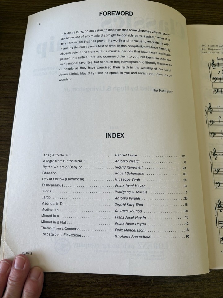 Classics For Worship Organ Sheet Music Religious Devotional Classical Sacred | eBay