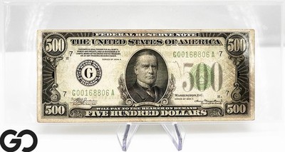 1934-A $500 Federal Reserve Note, Five Hundred Dollar Bill, Choice VF++ ...