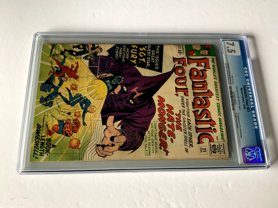 FANTASTIC FOUR 21 CGC 7.5 SGT. FURY 1ST HATE MONGER MARVEL COMICS 1963 | eBay