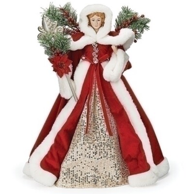 WOODLAND ANGEL TREE TOPPER WITH FLEUR DE LIS STAFF AND HOLIDAY GREENERY ...