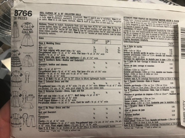 Simplicity 8766 Pattern for 16 and 18" Doll Dresses for sale online | eBay