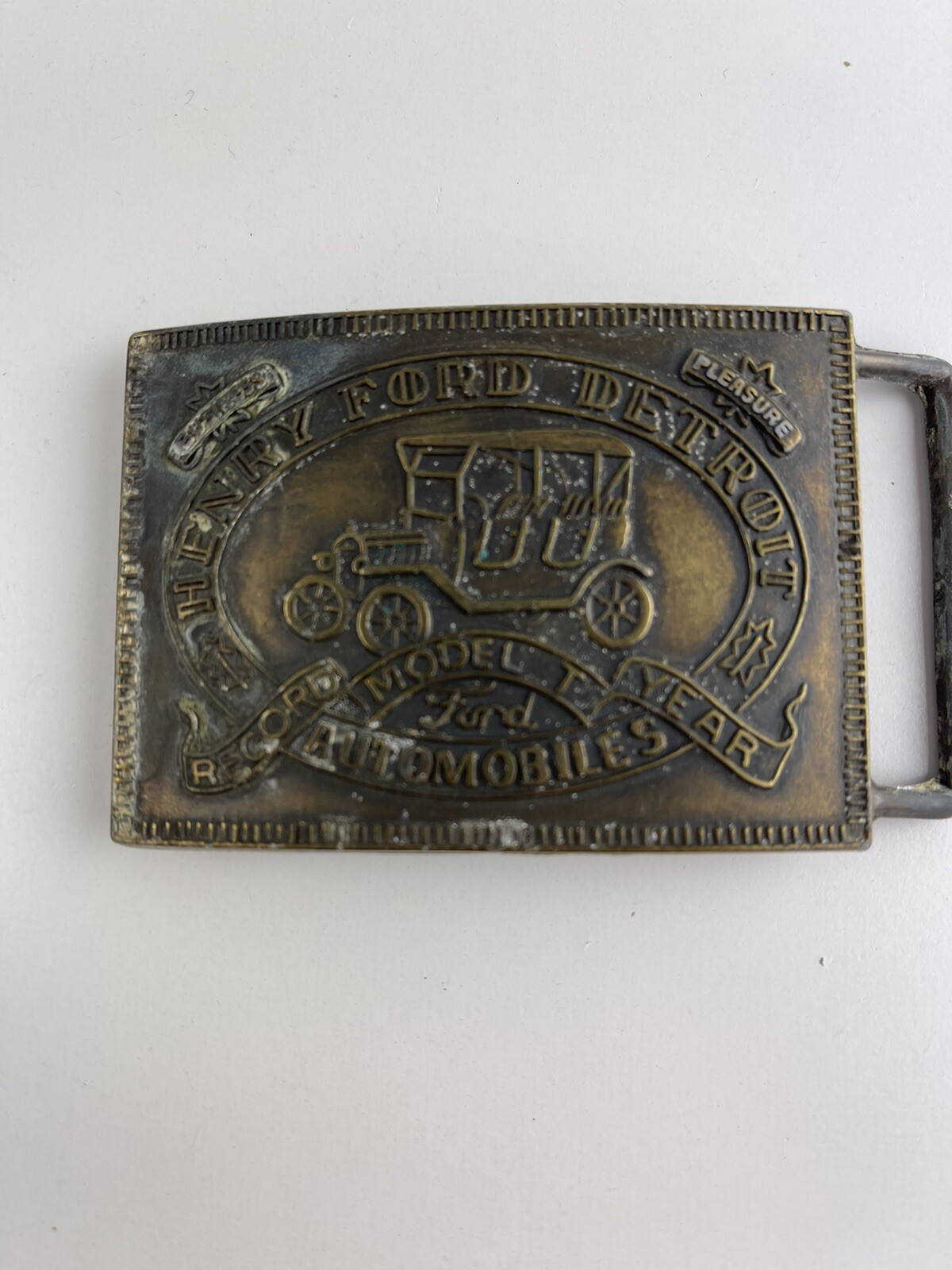 VTG Model T Henry Ford Detroit Belt Buckle Brass - Gem