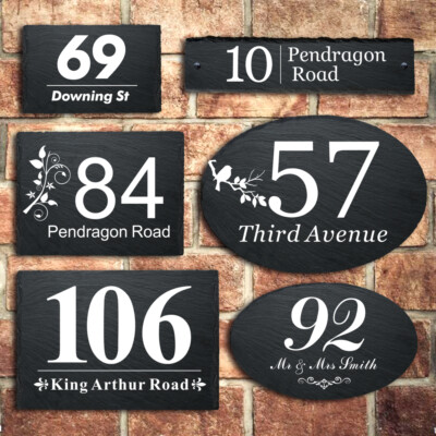 Rustic Slate House Gate Sign Plaque Door Personalised Number Road UV ...