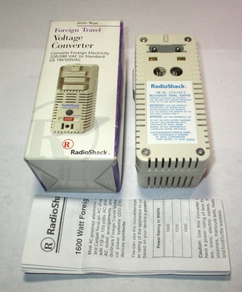Radio Shack No. 273-1413 1600-Watt Foreign Travel Voltage Converter ...