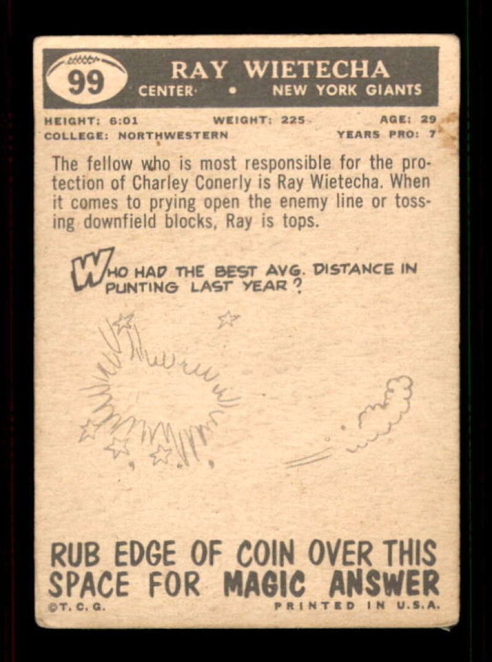 1959 Topps #99 Ray Wietecha G NY Giants 550237 | eBay