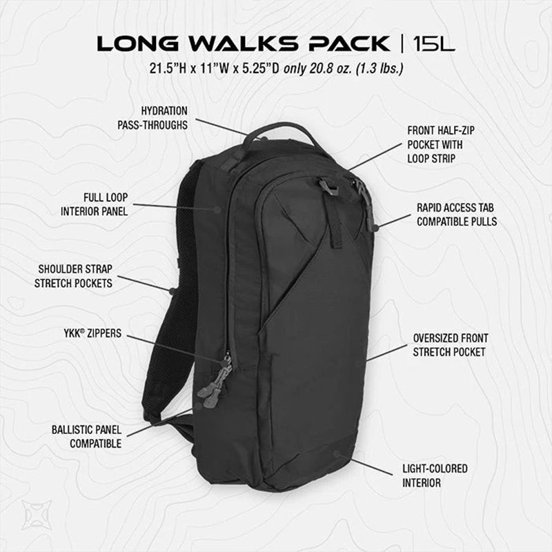 Vertx Long Walks Pack 15L Black Backpack Concealed Carry EDC Gear Bag ...