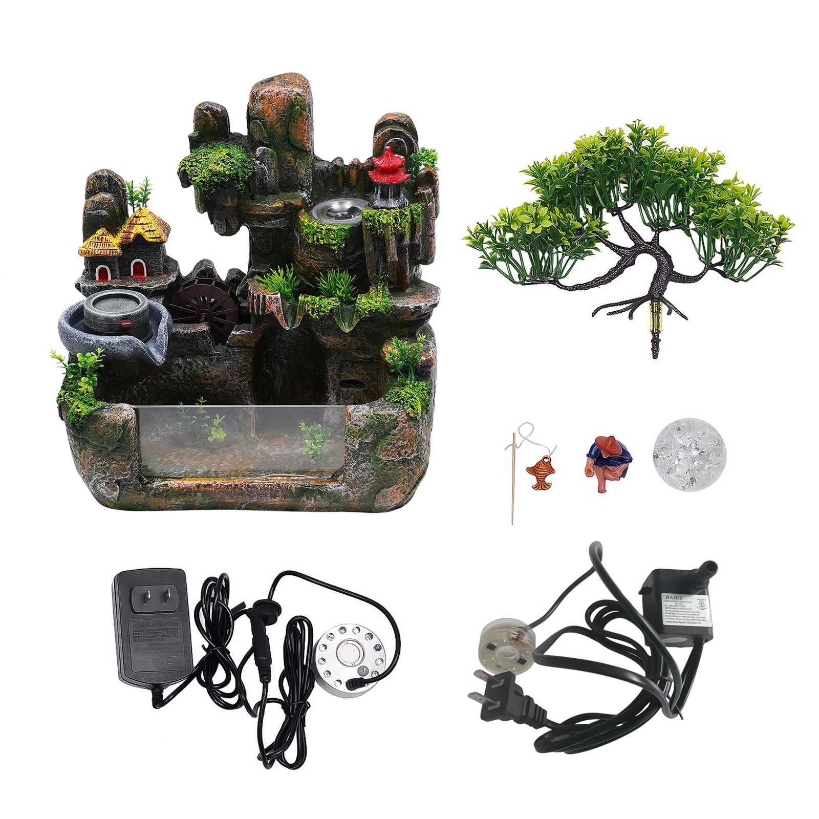 Indoor Water Fountain With Led & Mist Resin Rockery Waterfall home ...