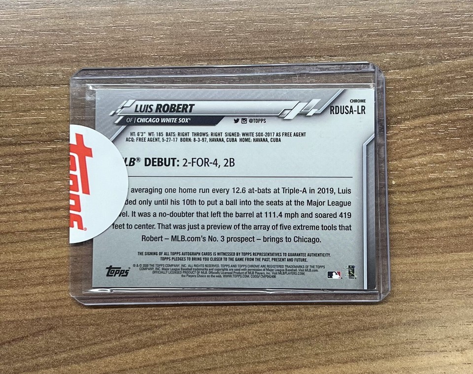 LUIS ROBERT 2020 TOPPS CHROME UPDATE ROOKIE DEBUT AUTOGRAPH AUTO -WHITE ...