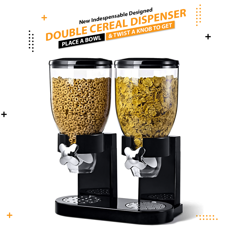 DRY FOOD STORAGE DOUBLE CEREAL DISPENSER PASTA CONTAINER MACHINE BLACK ...