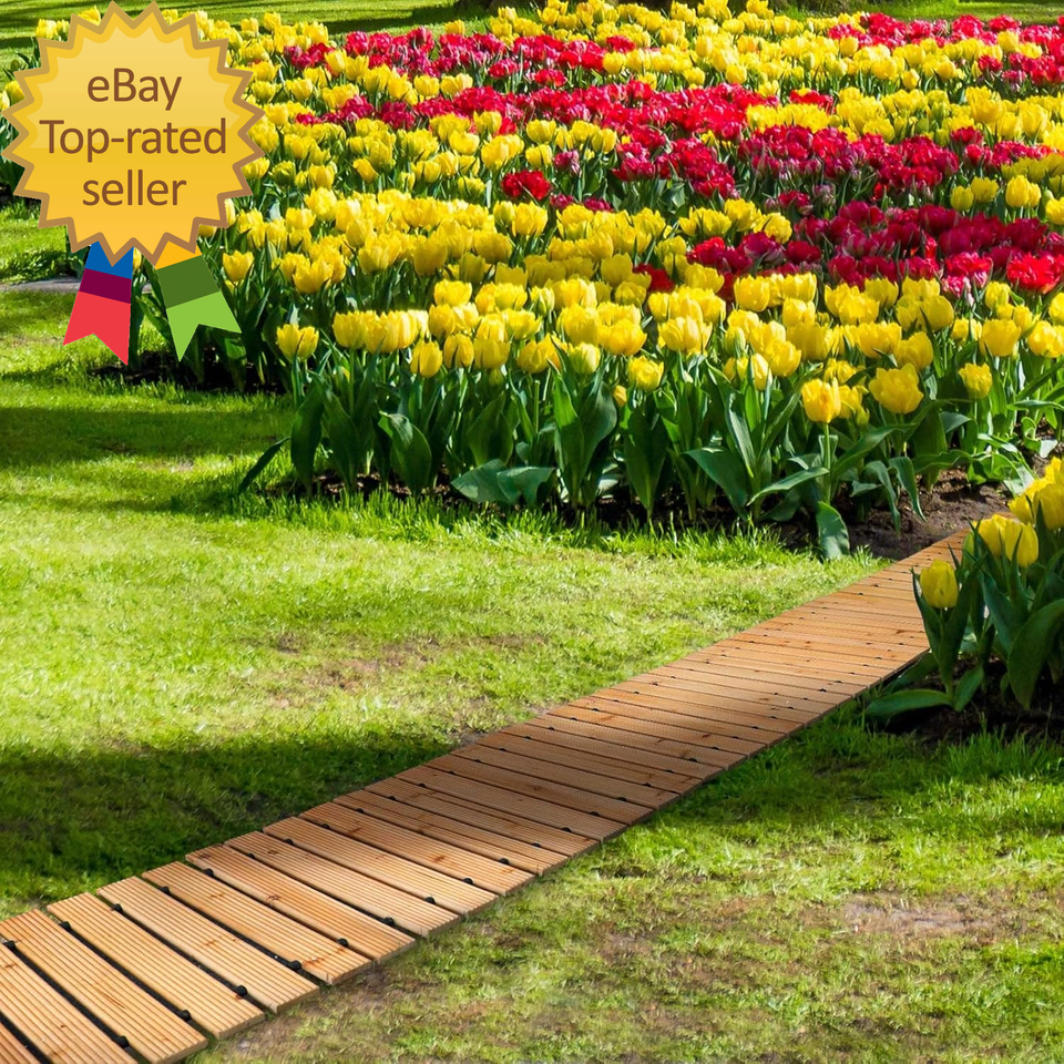 8' Wooden Garden Pathway,Outdoor Roll Out Cedar Straight Walkway,Patio ...