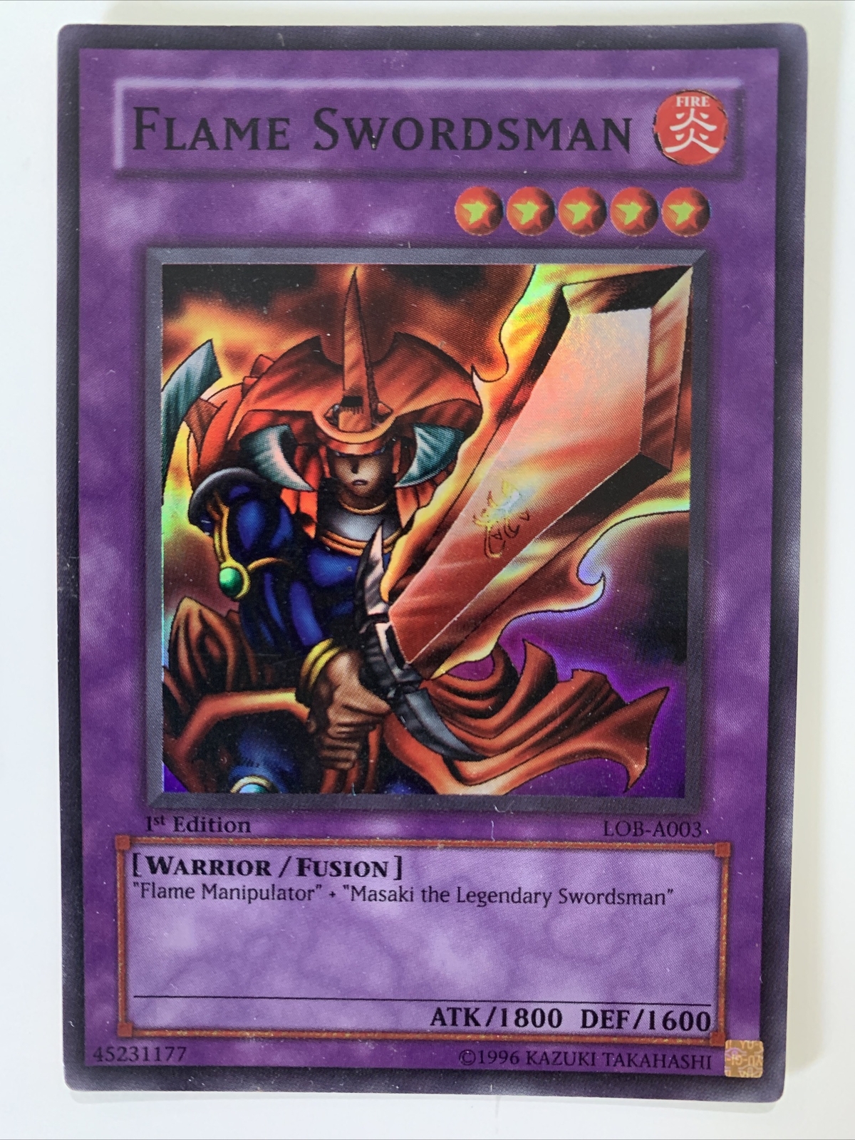 Yugioh! Flame Swordsman 1st Ed Super Rare LOB-A003 MP-HP | eBay