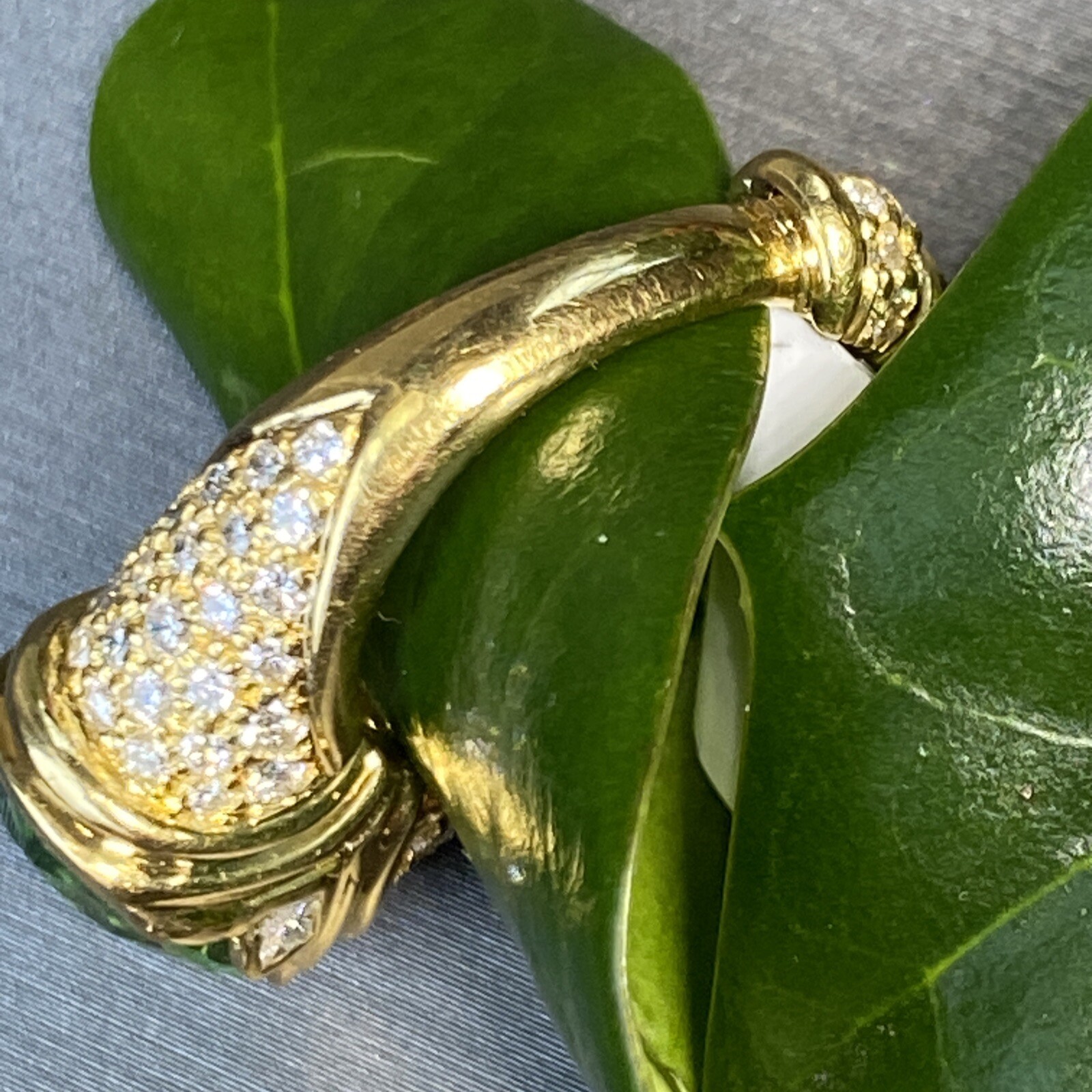 HUGE Green Tourmaline Diamond 18K Yellow Gold Vintage Ring 5.25 Unusual ...