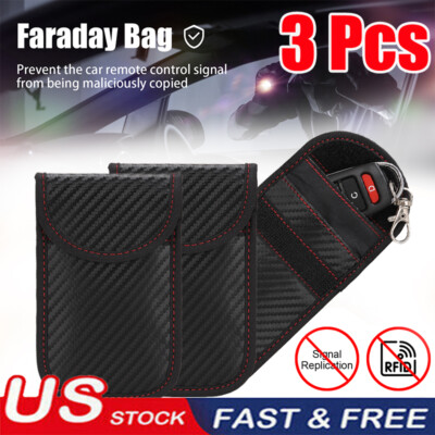 3Pcs Car Key Fob Signal Blocker Case Faraday Pouch Anti-Theft RFID ...