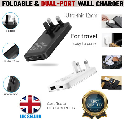 20W Ultra Slim FAST Travel CHARGER Plug USB-C PD & USB-A QC, Folding ...