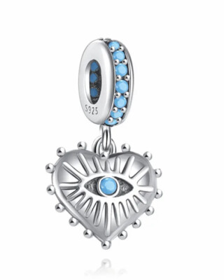 Eye Protection Heart Dangle Charm, S925 Silver Stamped Charm for ...