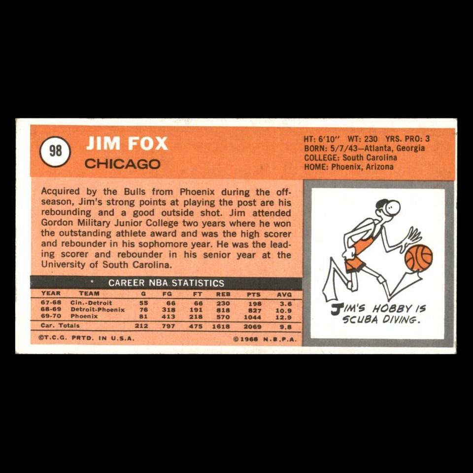 Jim Fox 1970-71 Topps Chicago Bulls #98 Great Condition! 5 | eBay