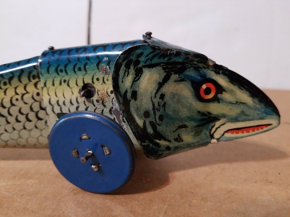 Rare 1936 Marx Toys USA Tin Wind-up Mechanical Catfish Poor Fish ...