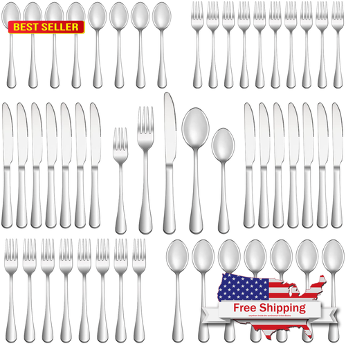 60 Piece Silverware Set Service for 12,Premium Stainless Steel Flatware ...
