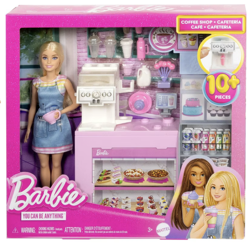 Barbie Coffee Shop Playset w Blonde Barista Doll Coffee Maker Toy New ...
