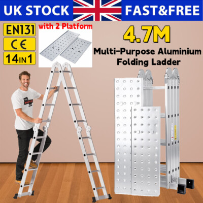 4.7M Folding Ladder Aluminium Multi-Purpose Combination Platform ...