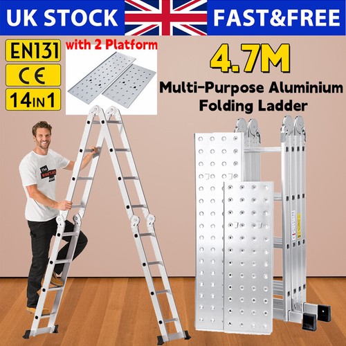 4.7M Folding Ladder Aluminium Multi-Purpose Combination Platform ...