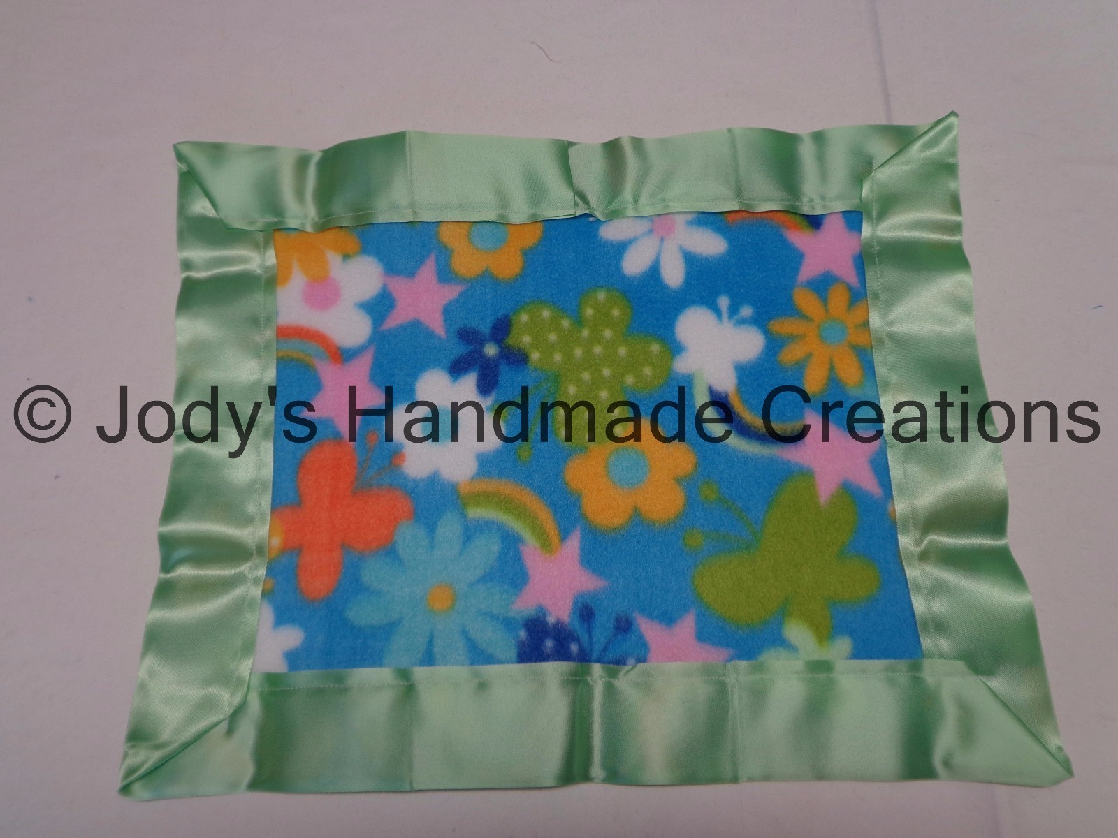 HANDMADE BABY MINI FLEECE SECURITY BLANKET / FLOWER GARDEN / SATIN EDGE ...