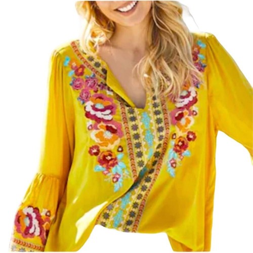 ANDREE BY UNIT Small Yellow Tunic with Embellished 3/4 Sleeves Johnny ...