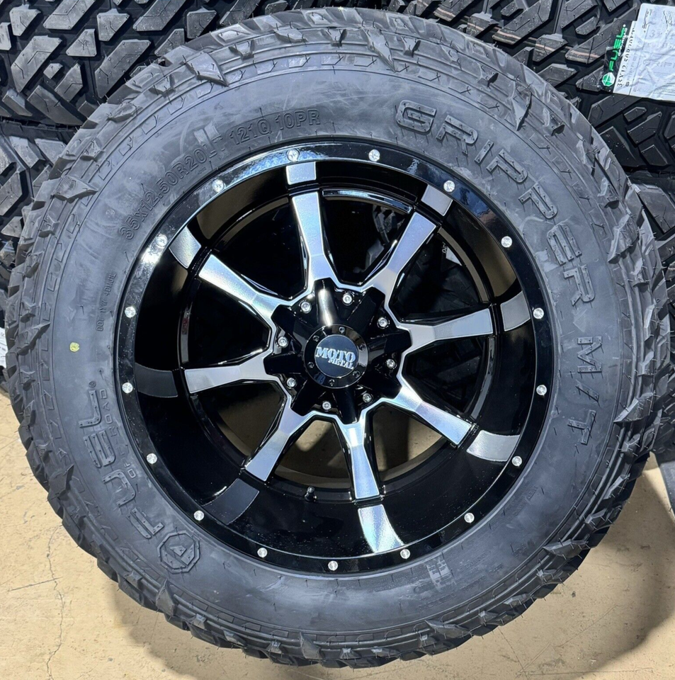 4) 20x12 Moto Metal MO970 Black Wheels 35" Fuel MT Tires 5X5 Jeep ...