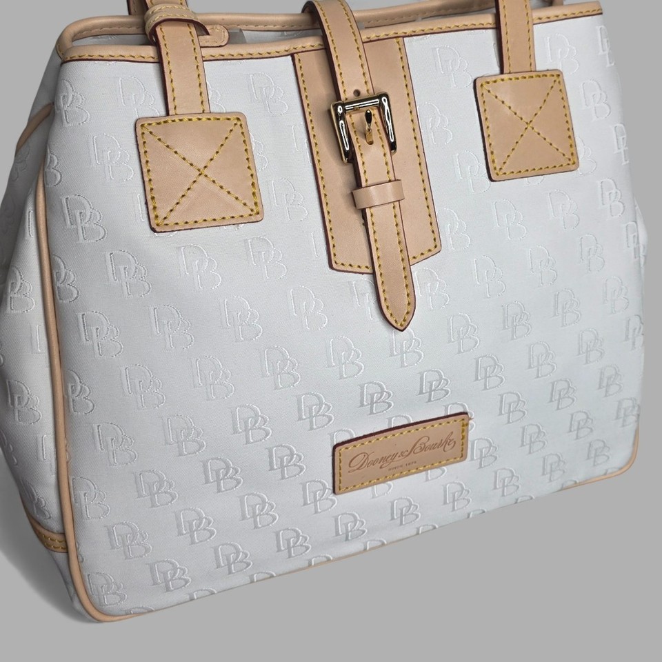 Dooney & Bourke White Signature Logo Jacquard Canvas Medium Tote QVC ...