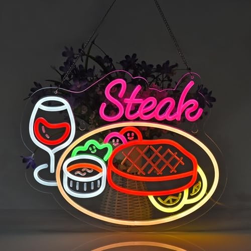 Steak Neon Sign, Steak Neon Lights Hanging Wall Art Decoration for ...