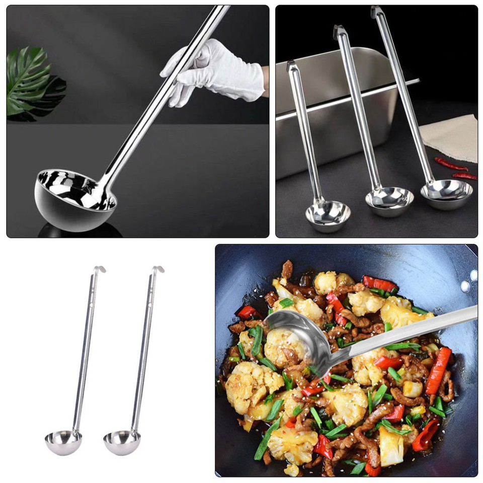 2 Pcs Soup Ladle Set Long Handle Measuring Spoon Ladles Serving Metal ...