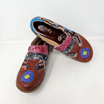 Socofy Clogs Women's Size 9.5 Multicolor Leather Floral Zip Up Comfort ...
