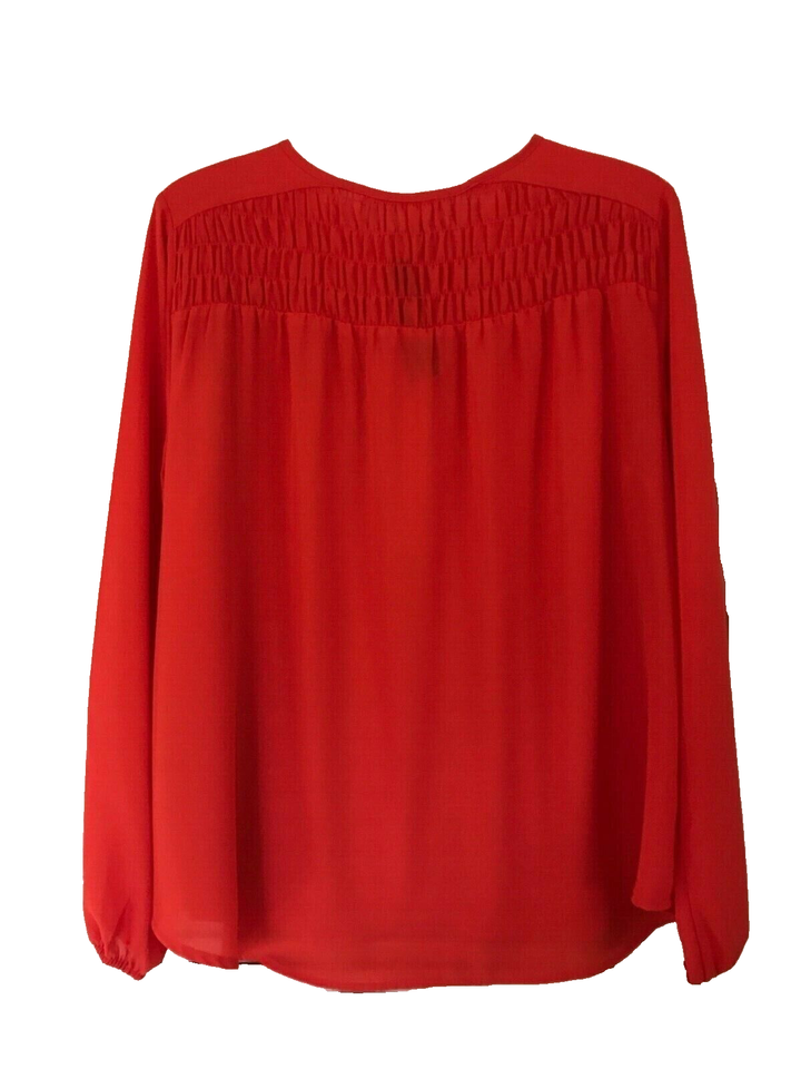 Violet + Claire Women's Long Sleeve Top Semi Sheer Cherry Red Blouse ...