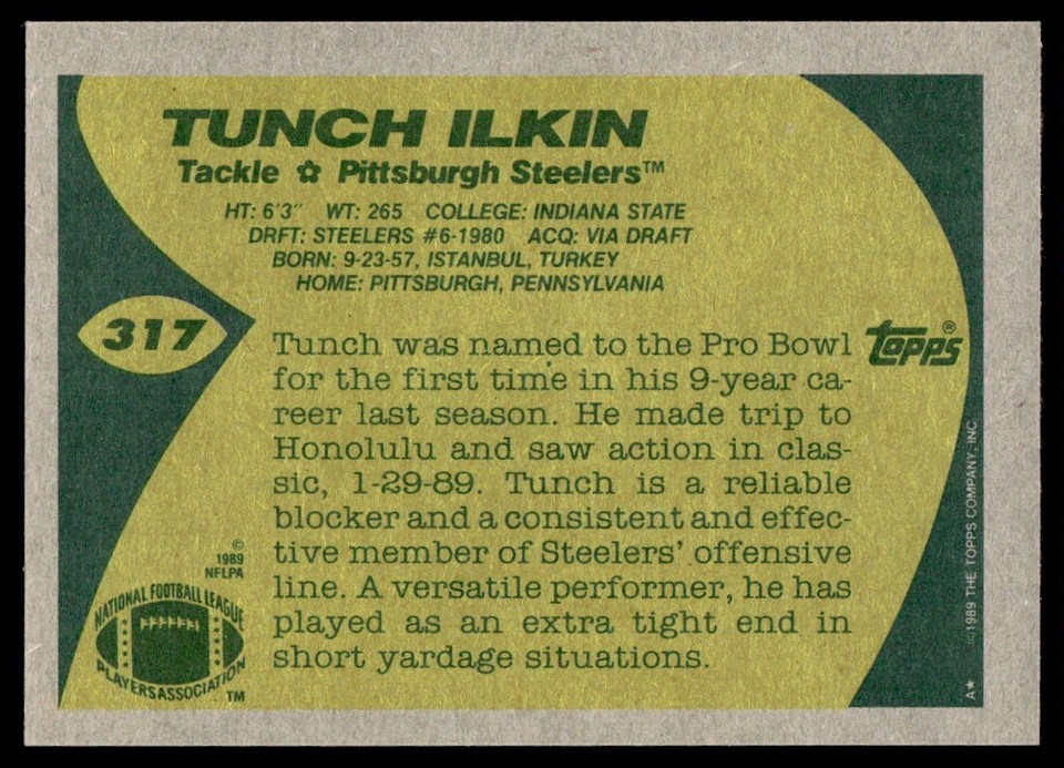 1989 Topps Tunch Ilkin Pittsburgh Steelers #317 | eBay