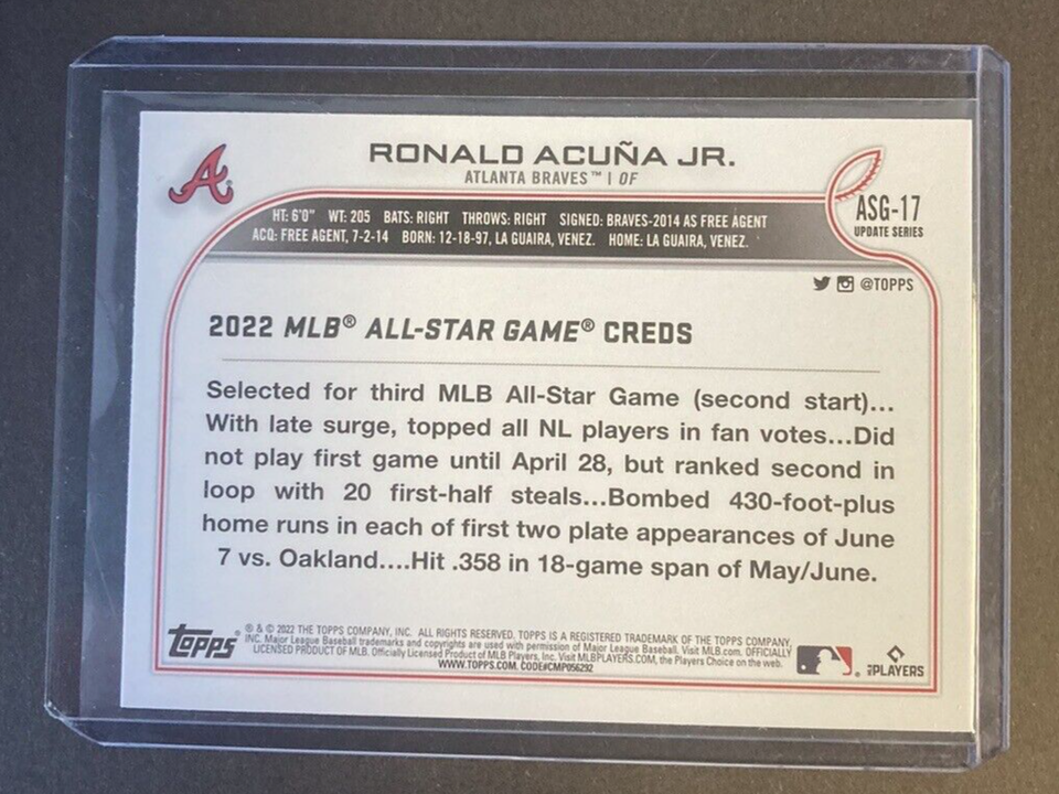 2022 Topps Update Ronald Acuna Jr All-Star Game #ASG-17 | eBay