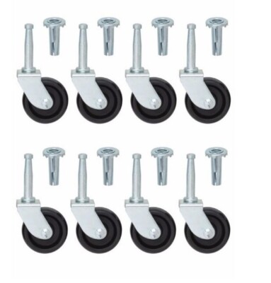 4x Furniture castors wheels (With Inserts)-For Divan Bed Sofa Settee ...