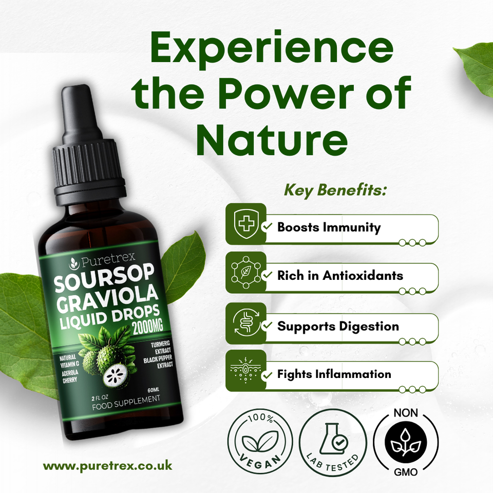 100% Pure Graviola Soursop Liquid Drops 2000mg Fruit & Leaf Herbal ...