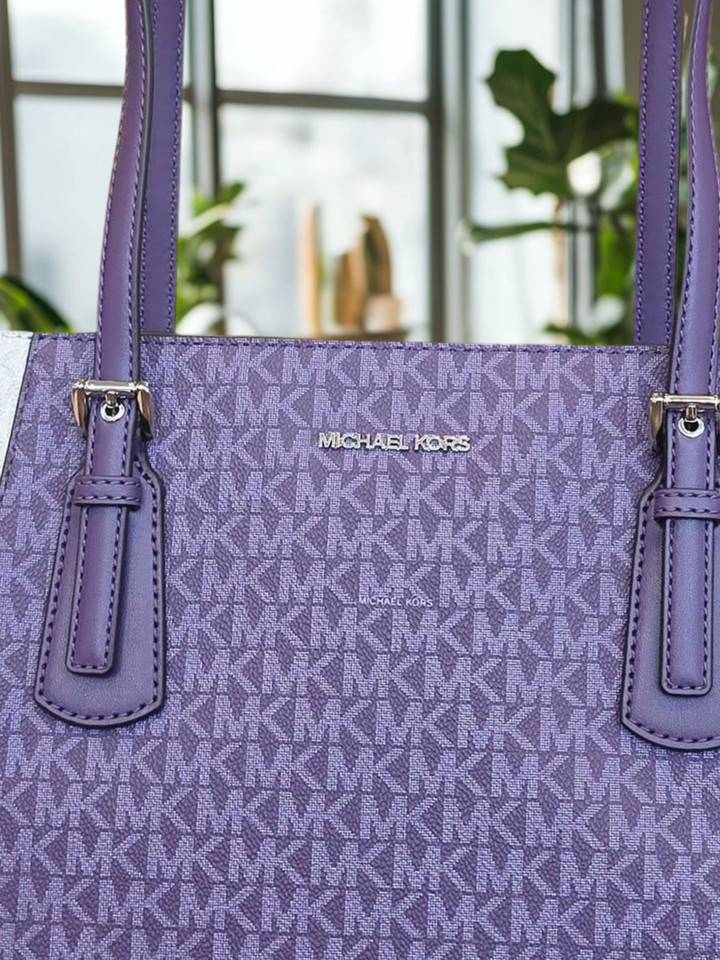 Michael Kors Voyager Women Large Color-Block MK Logo Tote Bag Dark ...