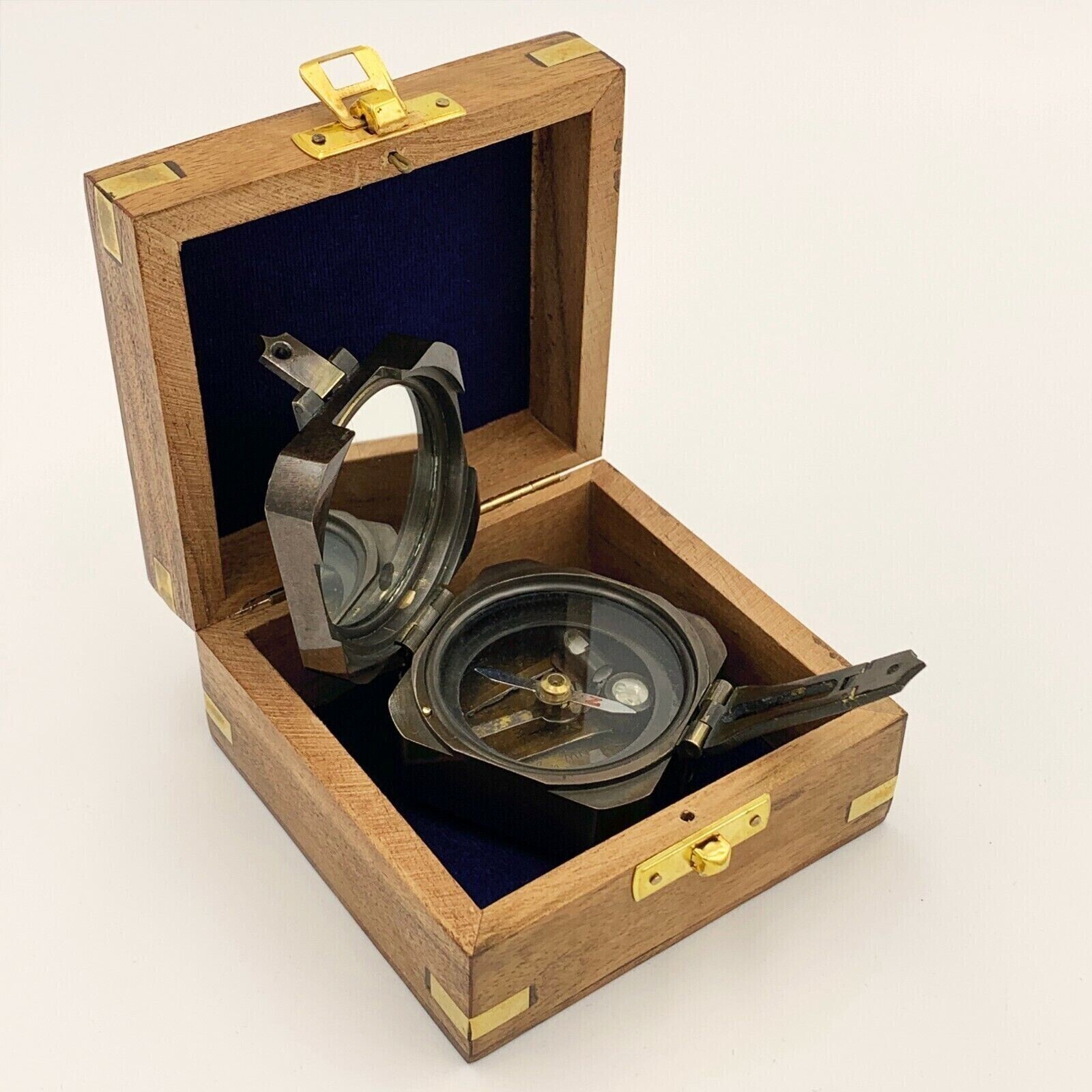 Solid Brass Burton Pocket Compass with Wooden Box Astrolabe Antique ...