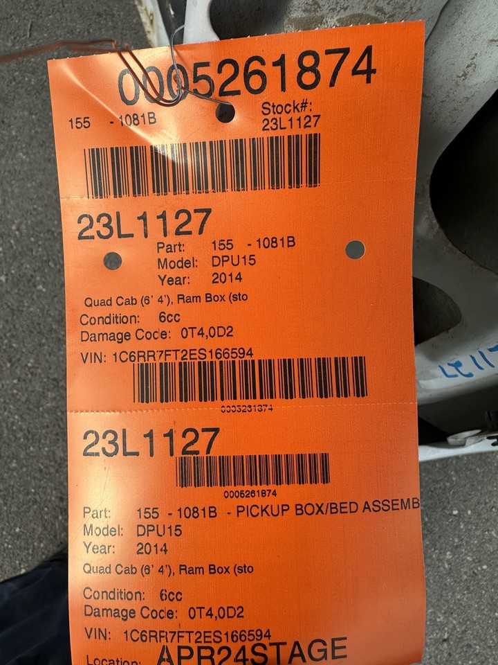 12-23 DODGE RAM 1500 6'4 BOX BED STORAGE IN SIDE, BRIGHT WHITE CLEAR ...