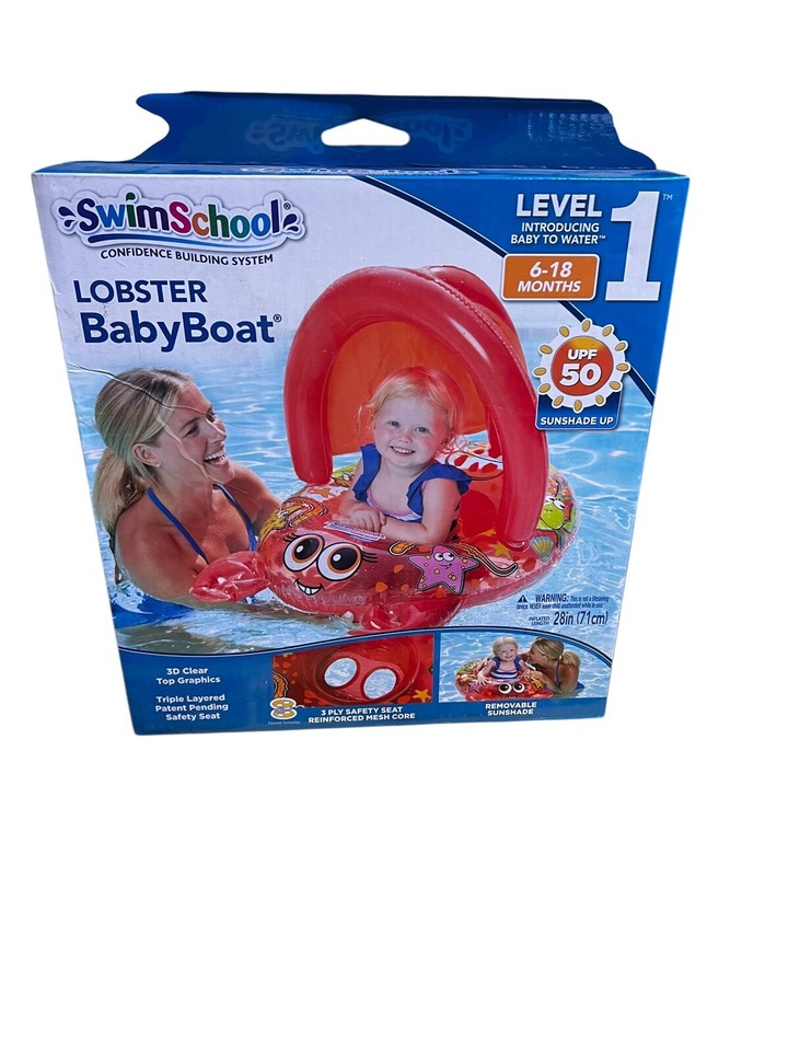 Pool Toy Baby Boat Lobster With Sun Shade Swim School Ride On 6 to 18 ...