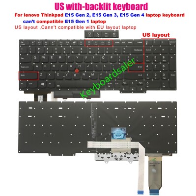 New US backlit keyboard for lenovo Thinkpad E15 Gen 2,E15 Gen 3,E15 Gen ...