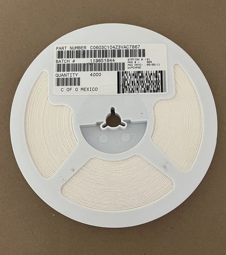 KEMET Capacitor C0603C104Z3VAC7867 Tape and Reel Ceramic Cap 0603 Qty ...