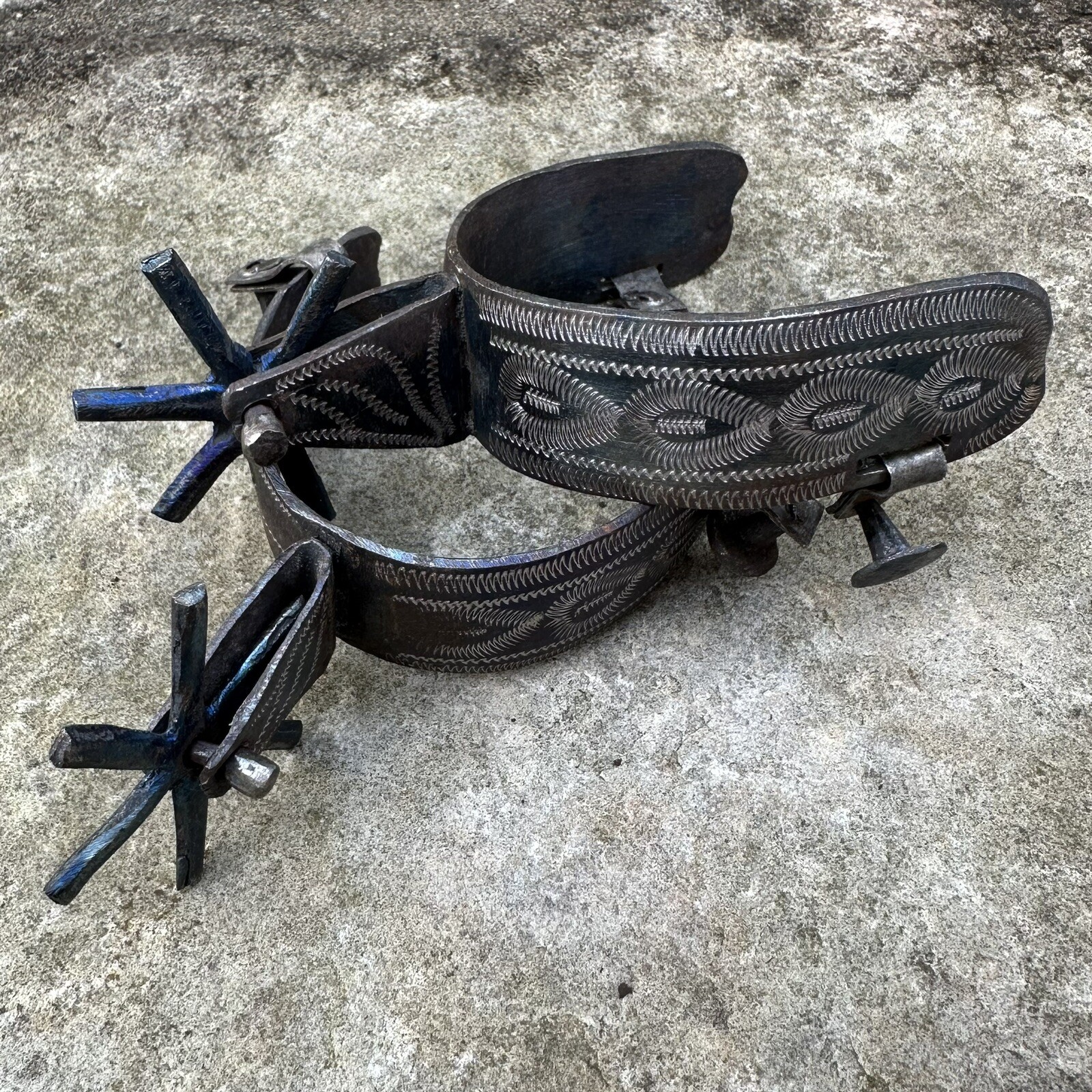ORIGINAL Antique Spur Pair Mexican Style Hand Engraved Boot Horse Spurs ...