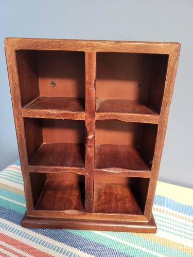 Vintage 6 slot wooden shadow box, spice, apothecary tea holder hanging ...